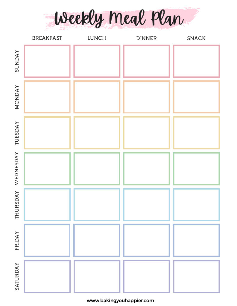 Free Printable Weekly Meal Plan Baking You Happier