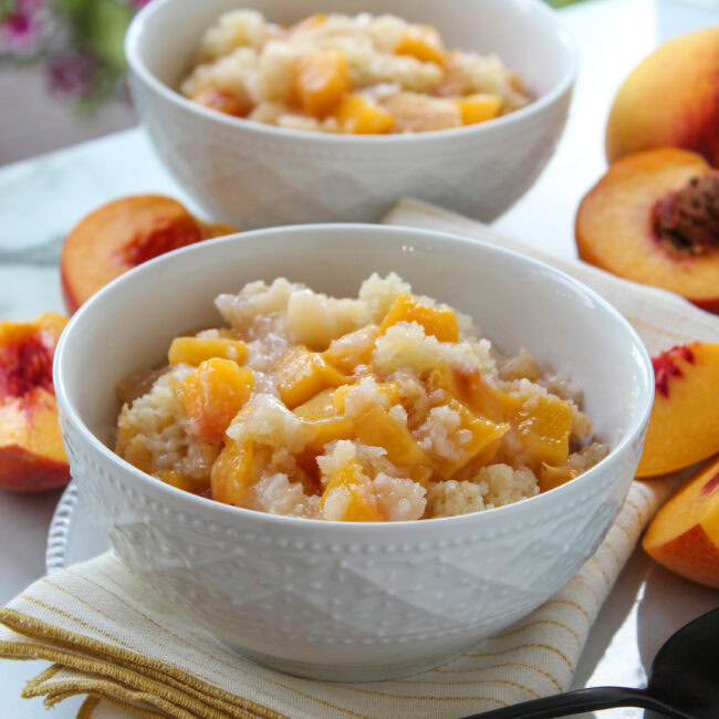 Baked Sticky Peach Pudding - Baking You Happier