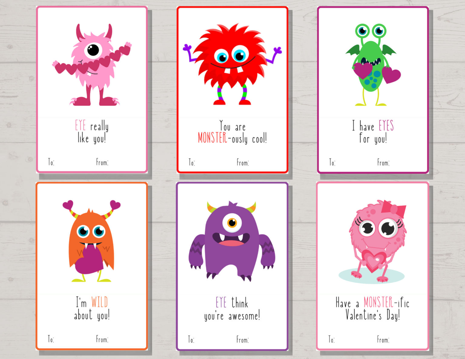 Free Printable Monster Valentine Cards | Baking You Happier