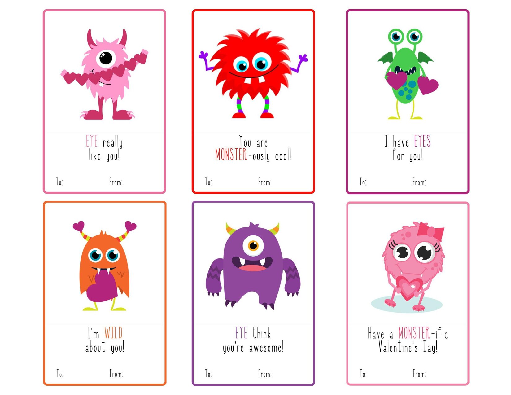 Free Printable Monster Valentine Cards | Baking You Happier