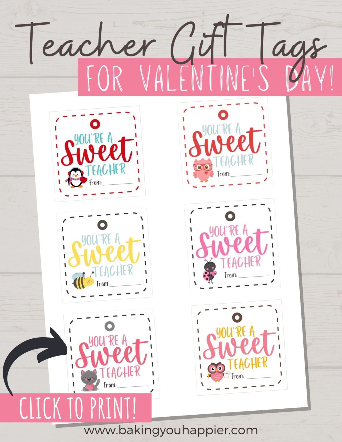 You're a Sweet Teacher Free Printable Gift Tags | Baking You Happier