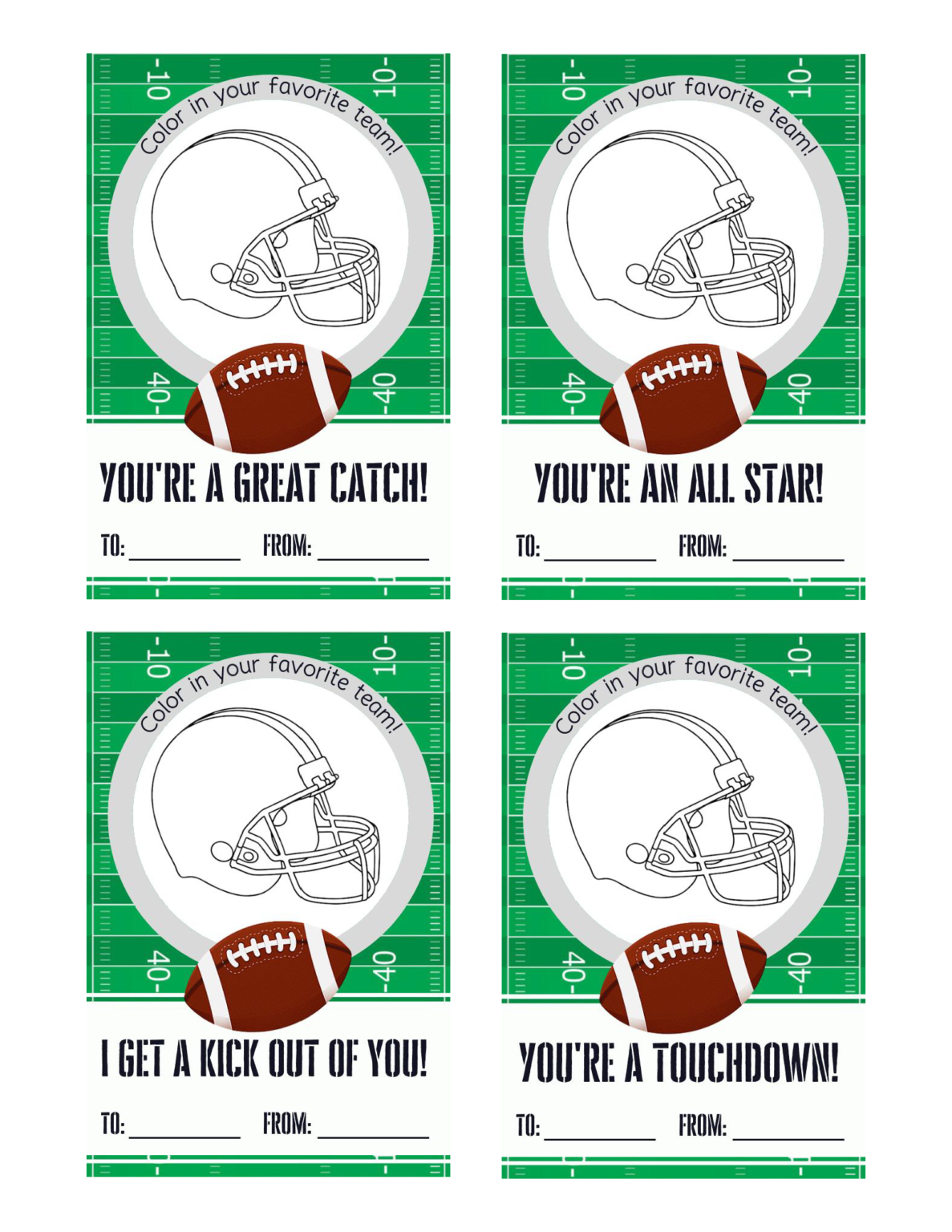 Free Printable Football Valentine Cards | Baking You Happier