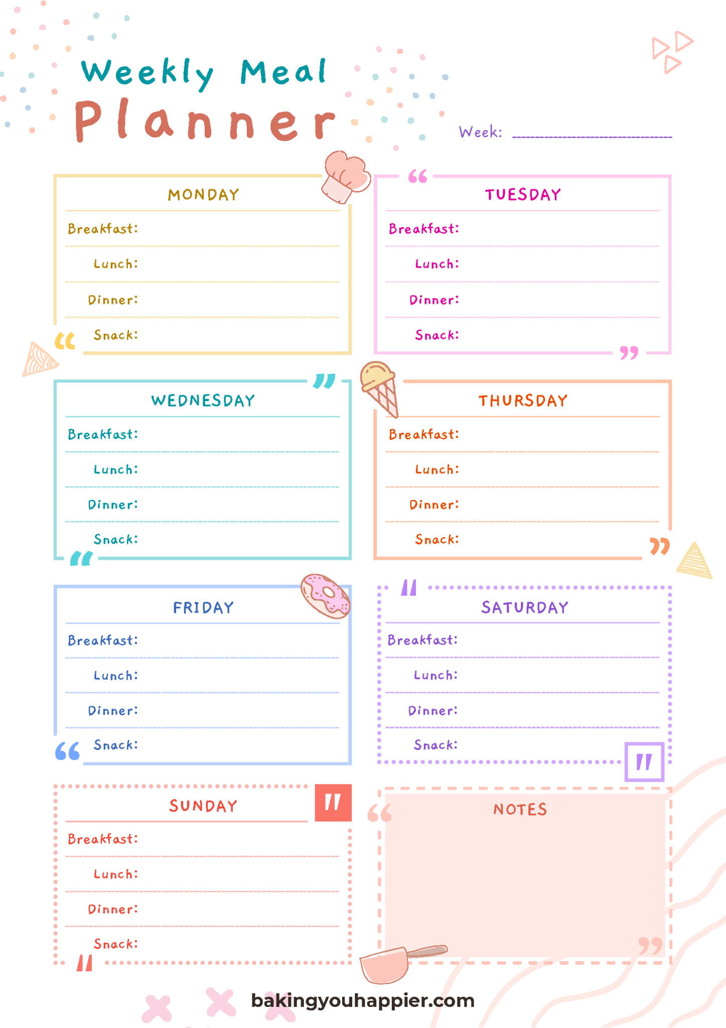 Free Printable Weekly Meal Planners - Baking You Happier
