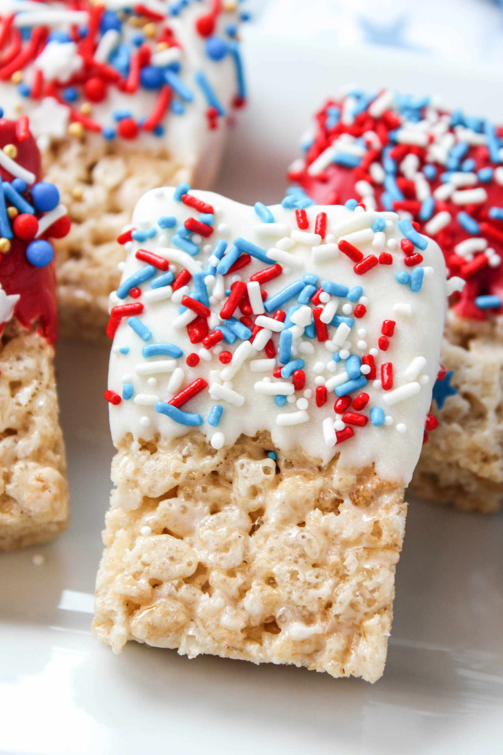 Patriotic Dipped Rice Krispie Treats | Baking You Happier