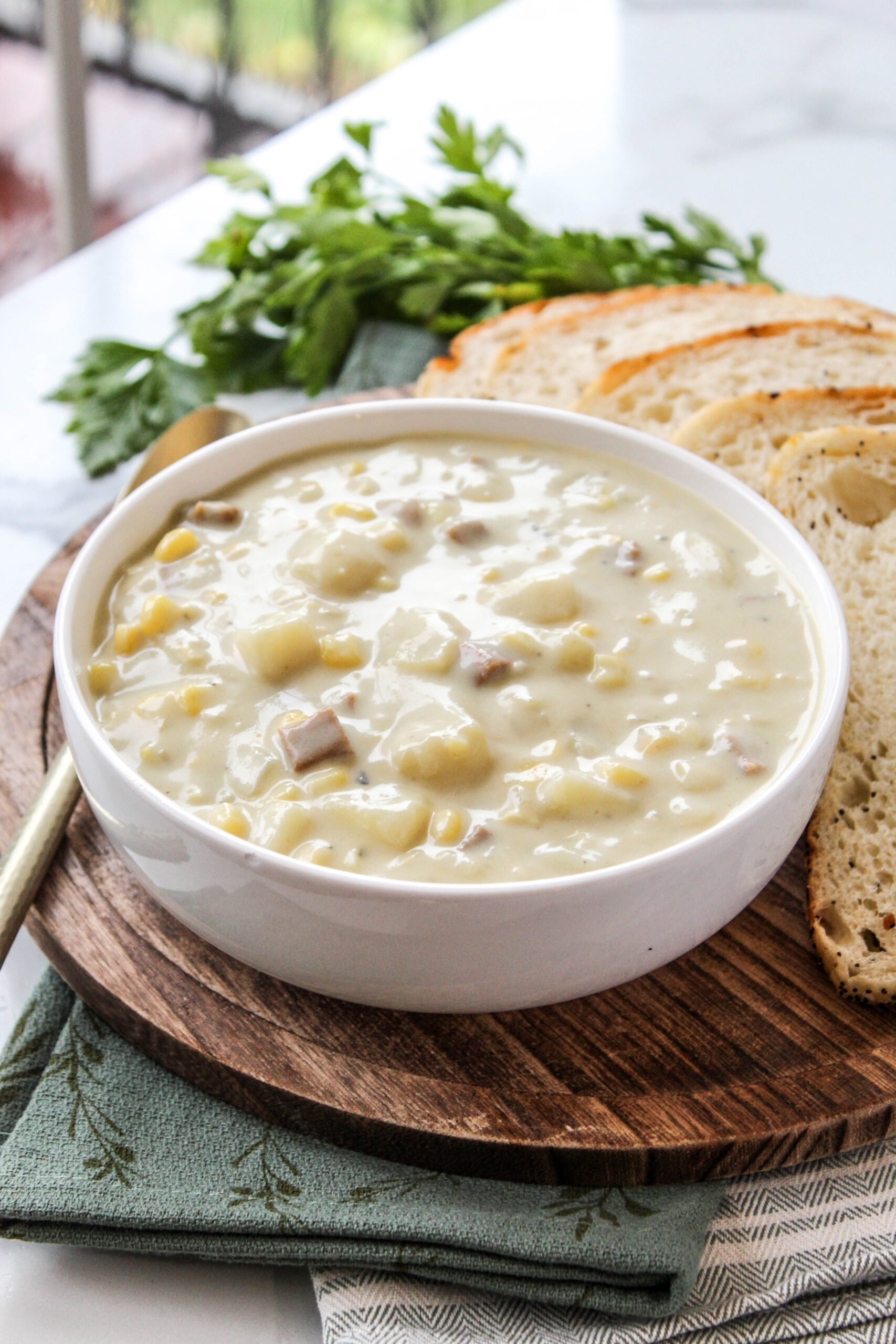 Vegetarian Potato Corn Chowder - Baking You Happier