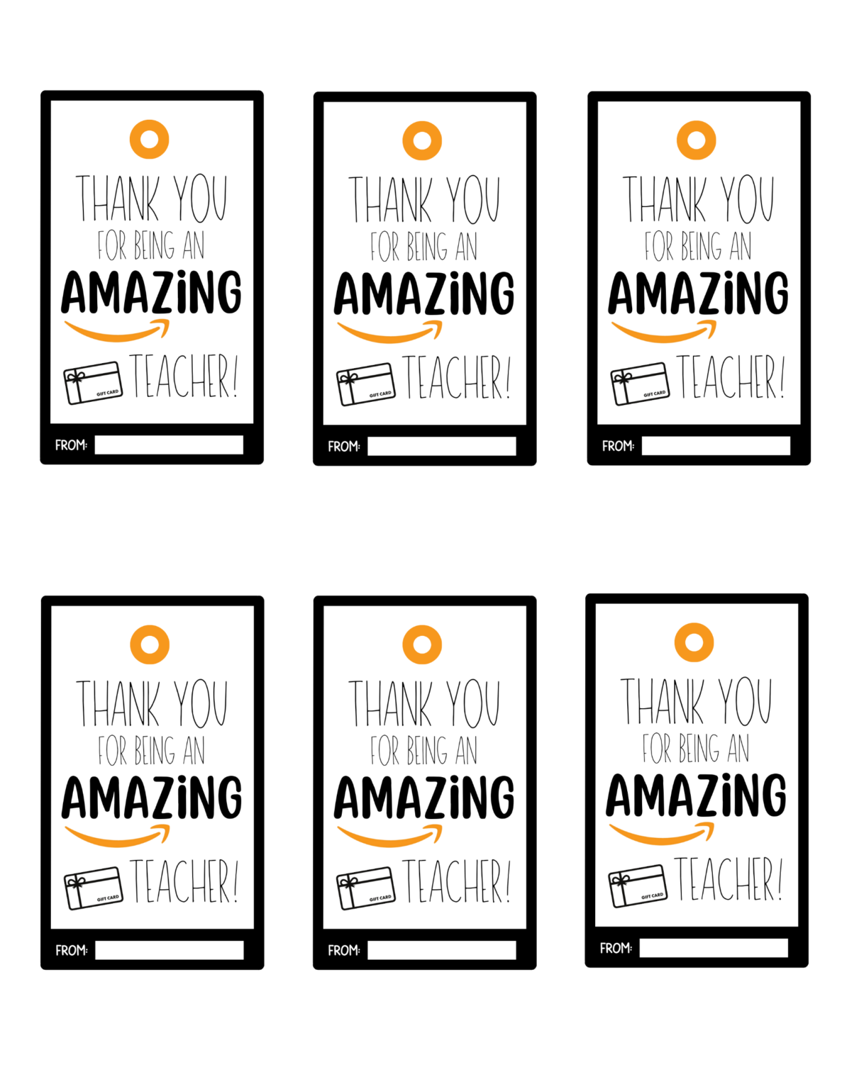 Free Teacher Appreciation Amazon Gift Card Tags - Baking You Happier
