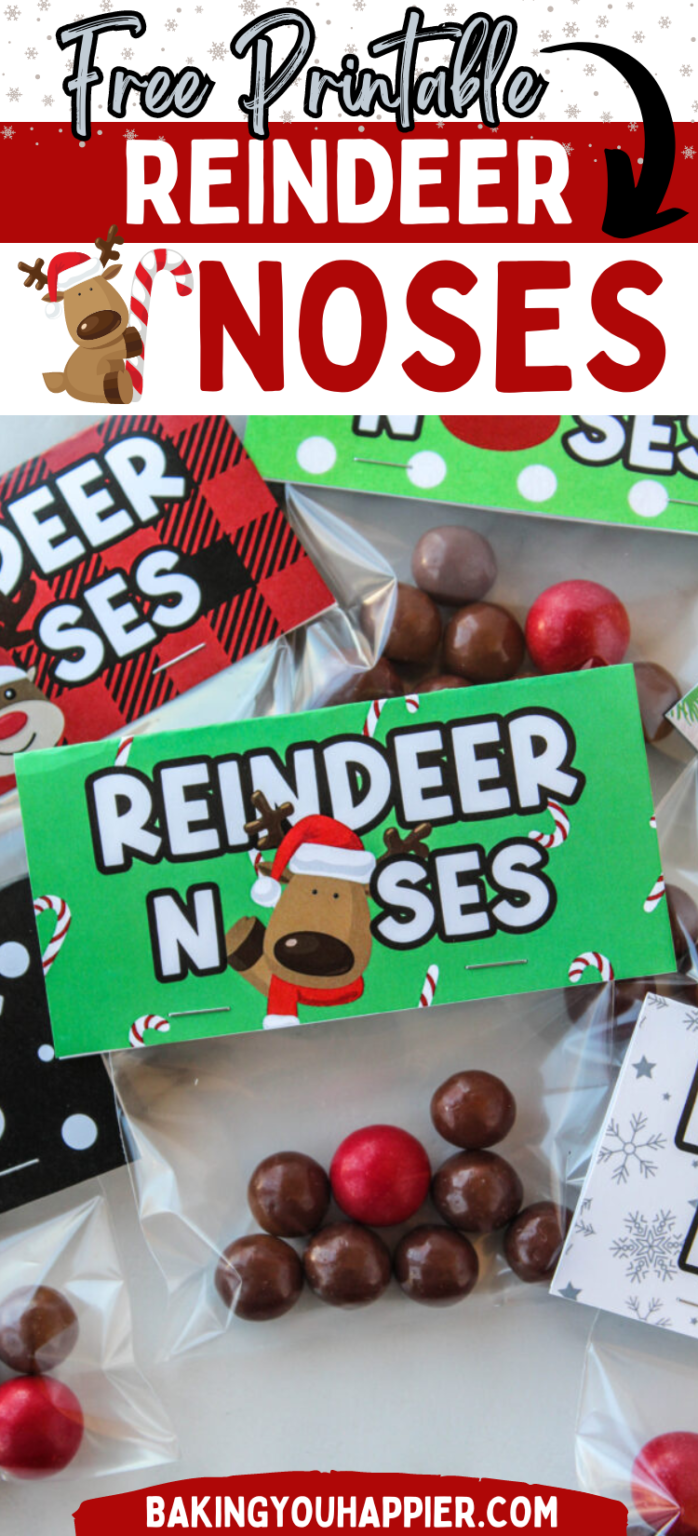 Free Printable Reindeer Noses Bag Toppers | Baking You Happier