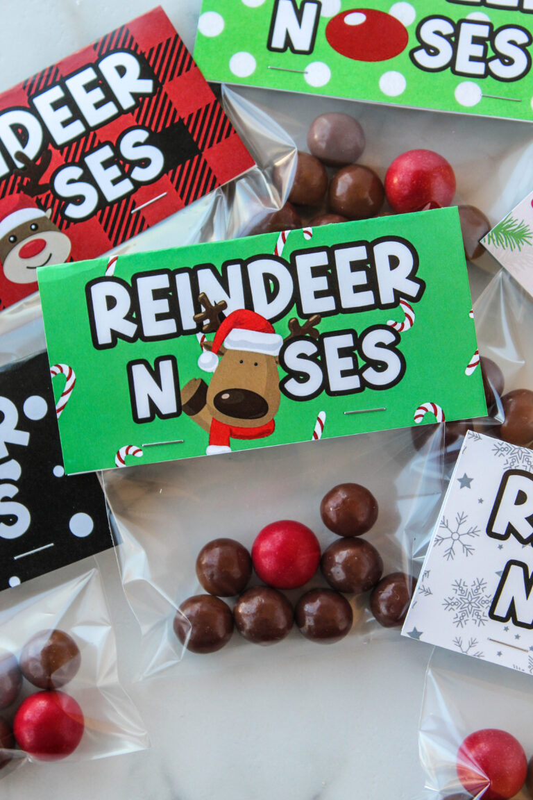 Free Printable Reindeer Noses Bag Toppers | Baking You Happier