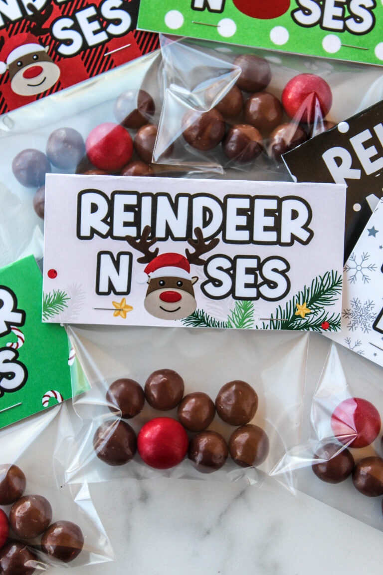 Free Printable Reindeer Noses Bag Toppers - Baking You Happier
