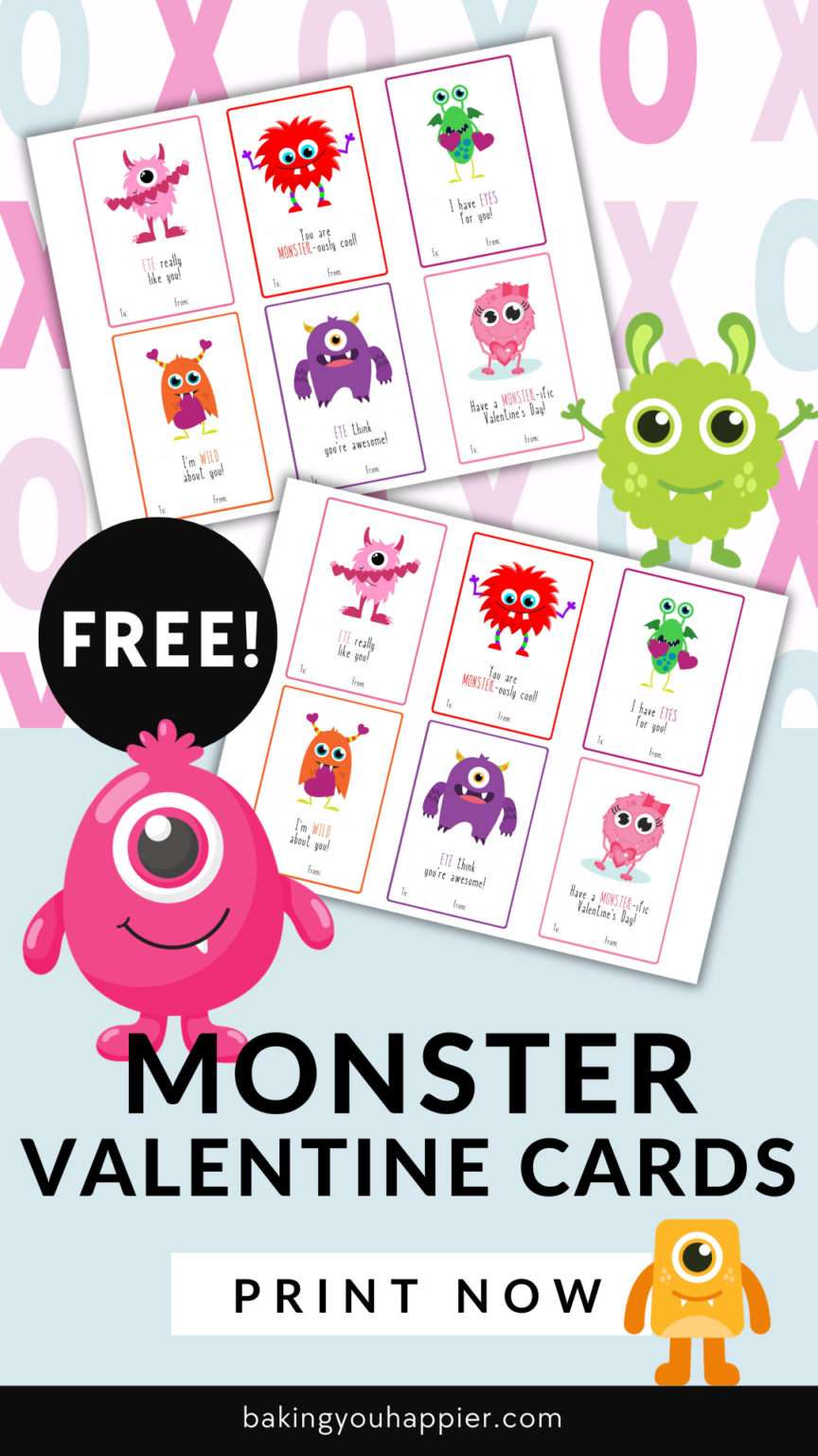 Free Printable Monster Valentine Cards | Baking You Happier