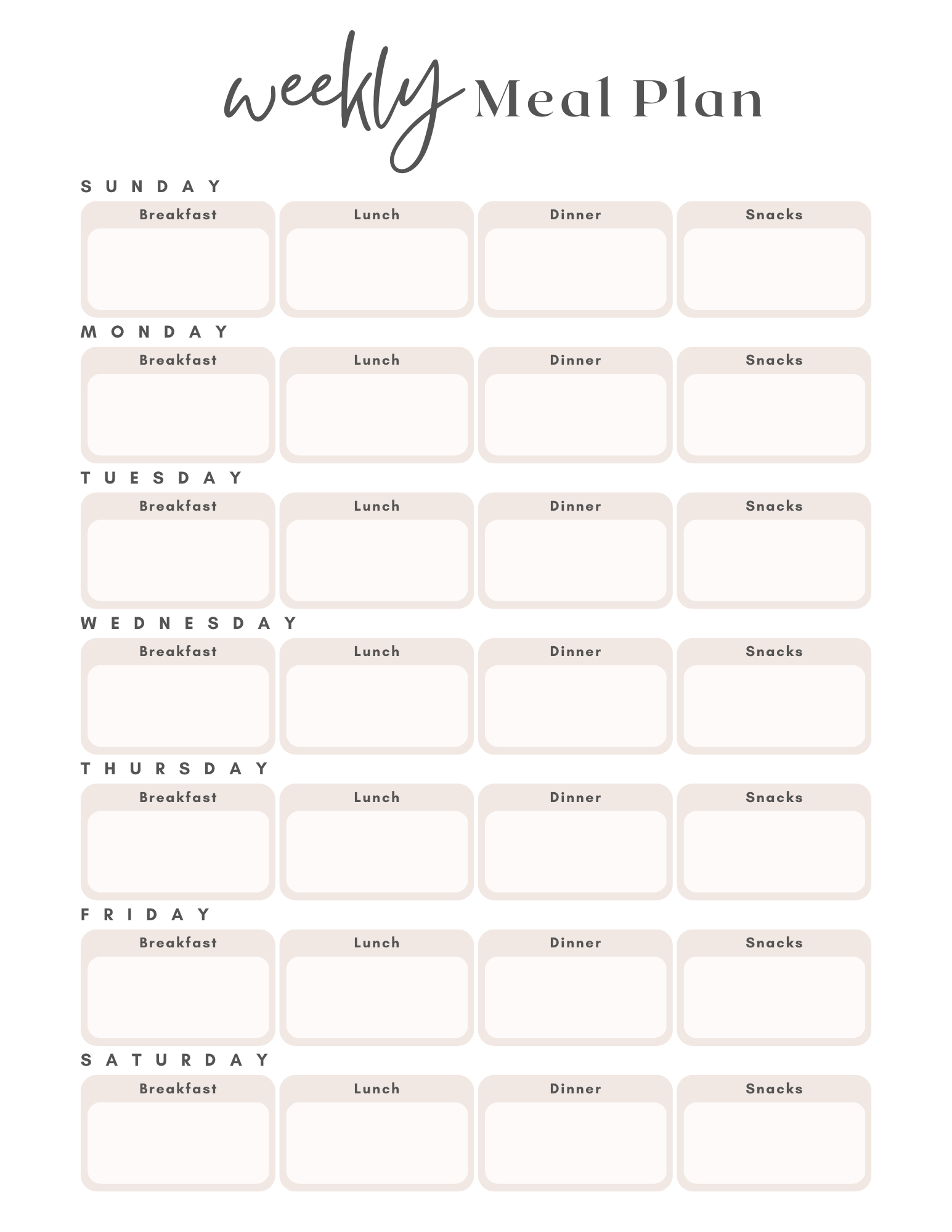 Free Printable Weekly Meal Planners | Baking You Happier