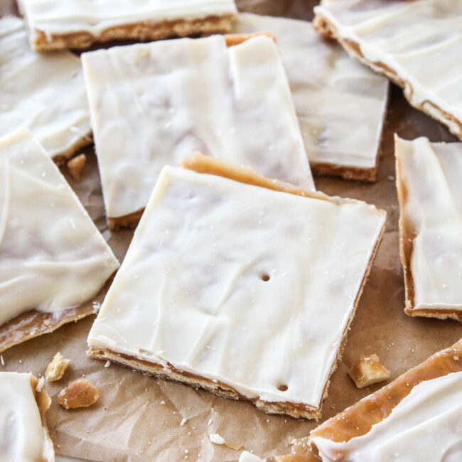 White Chocolate Saltine Toffee - Baking You Happier