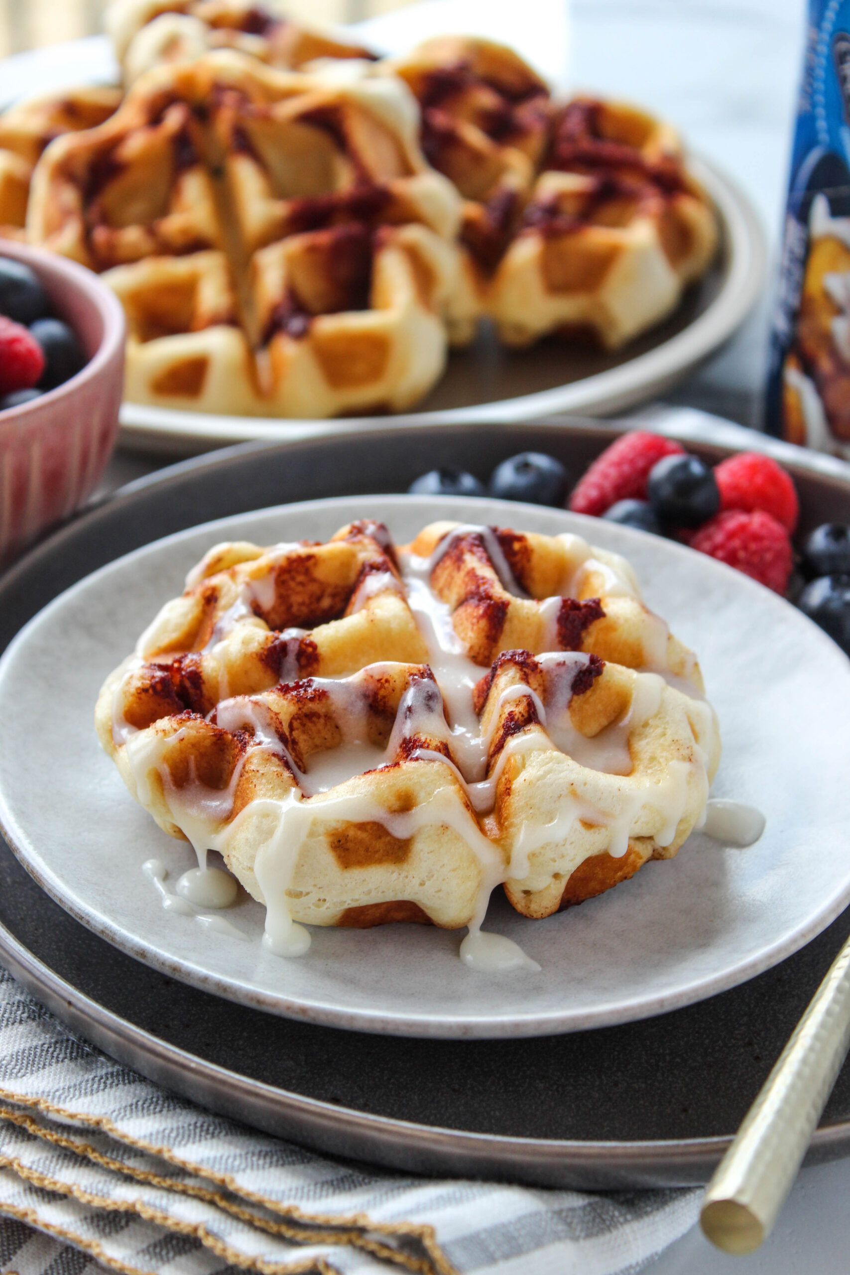 Mini Cinnamon Roll Waffles | Baking You Happier