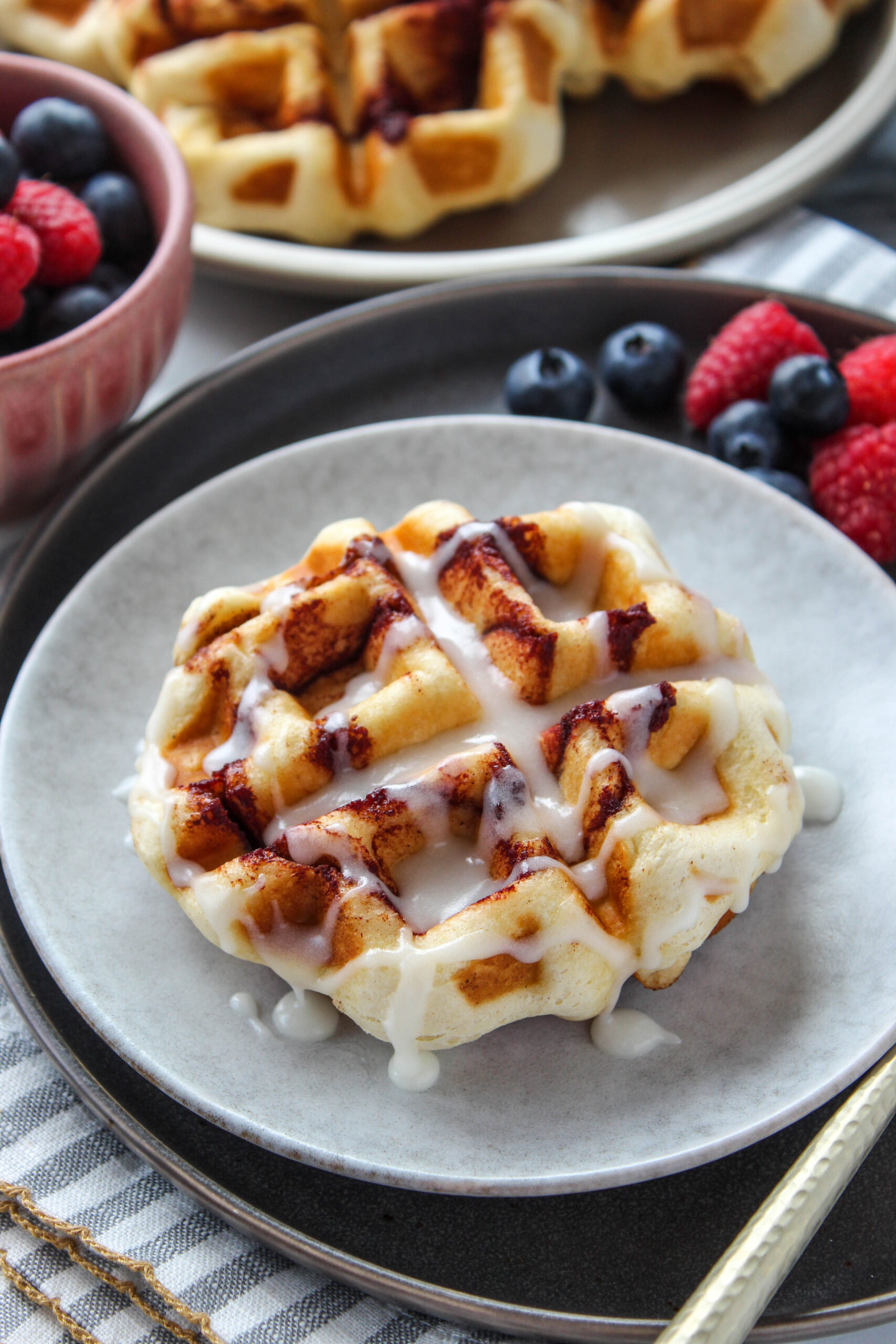 Mini Cinnamon Roll Waffles | Baking You Happier