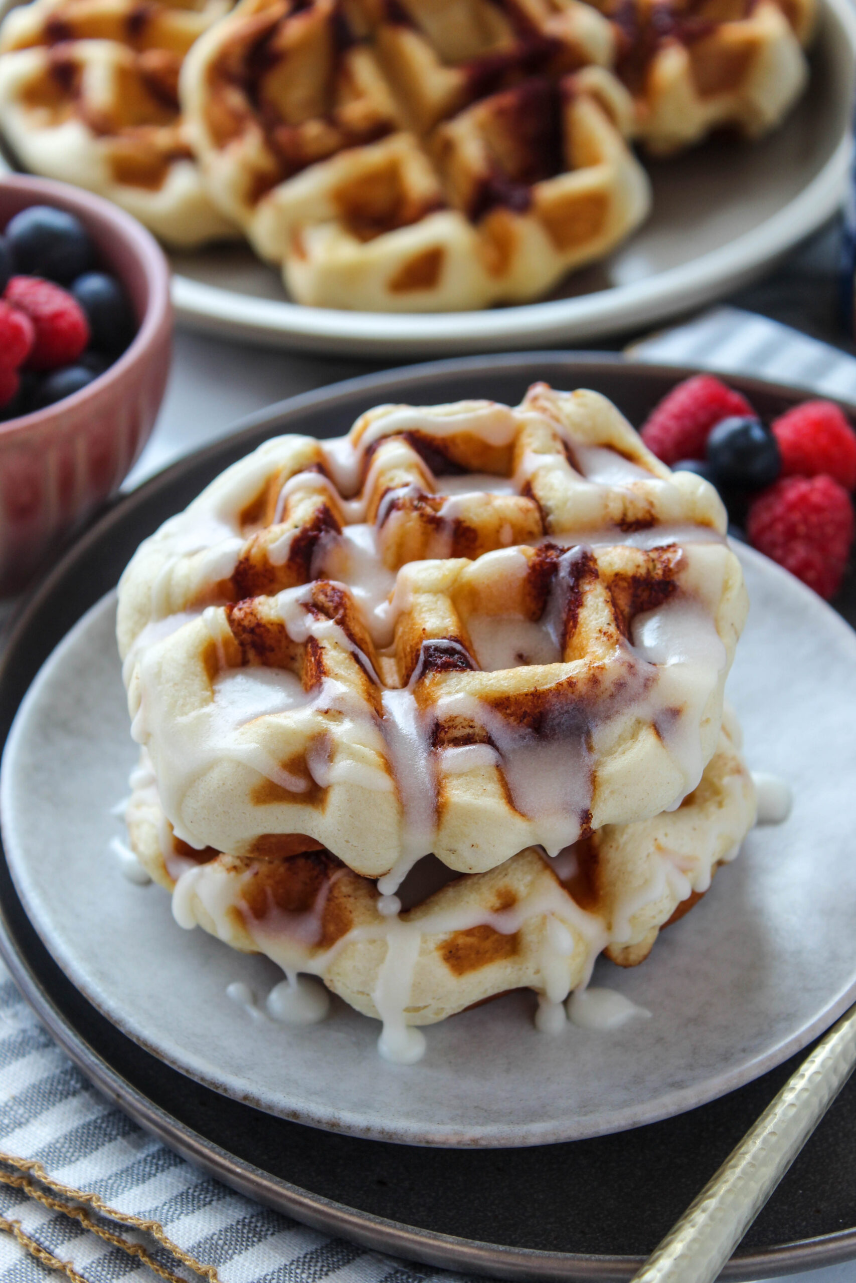 Mini Cinnamon Roll Waffles | Baking You Happier