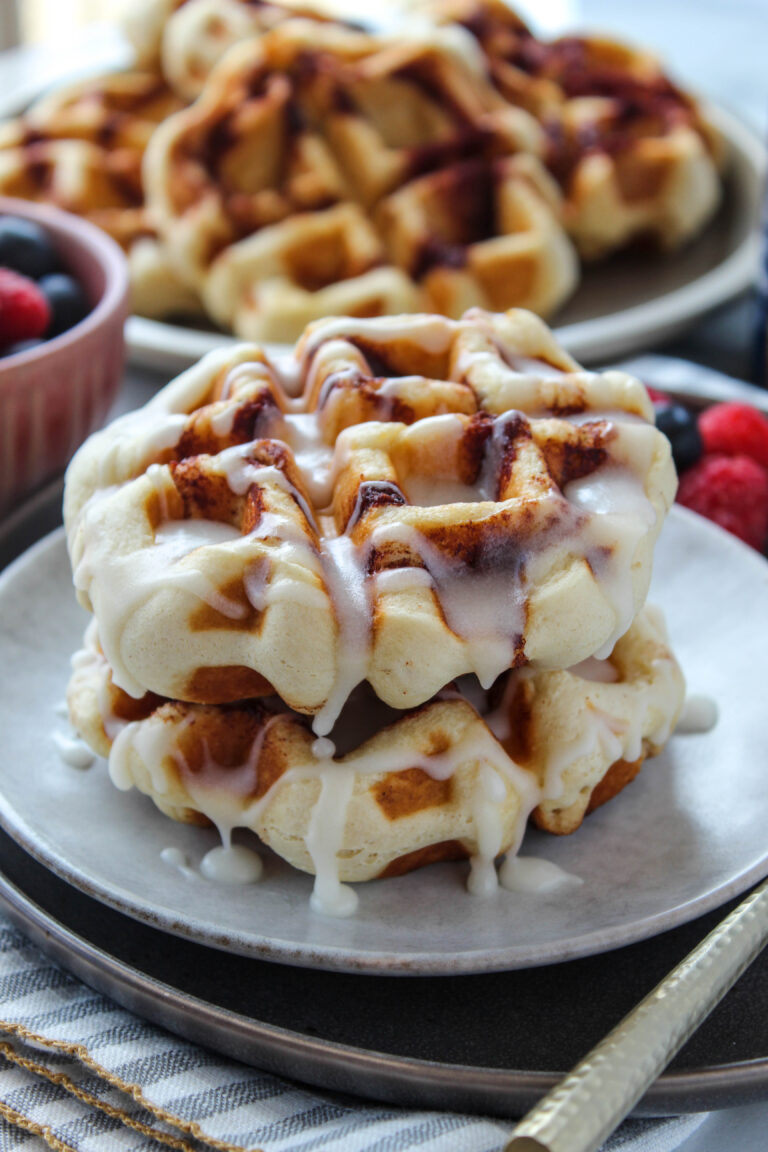 Mini Cinnamon Roll Waffles | Baking You Happier