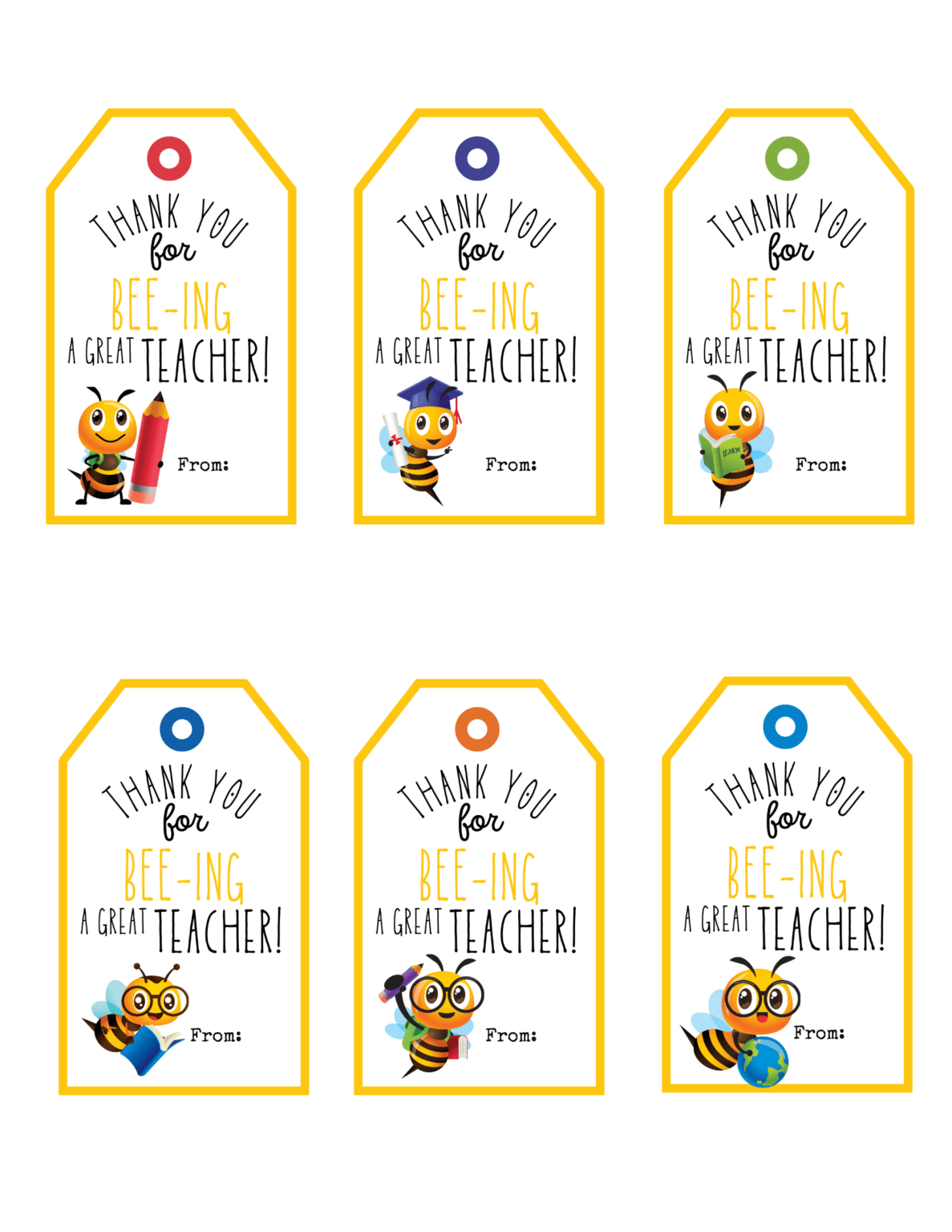 Thank You for Bee-ing a Great Teacher Free Printable Gift Tags - Baking ...