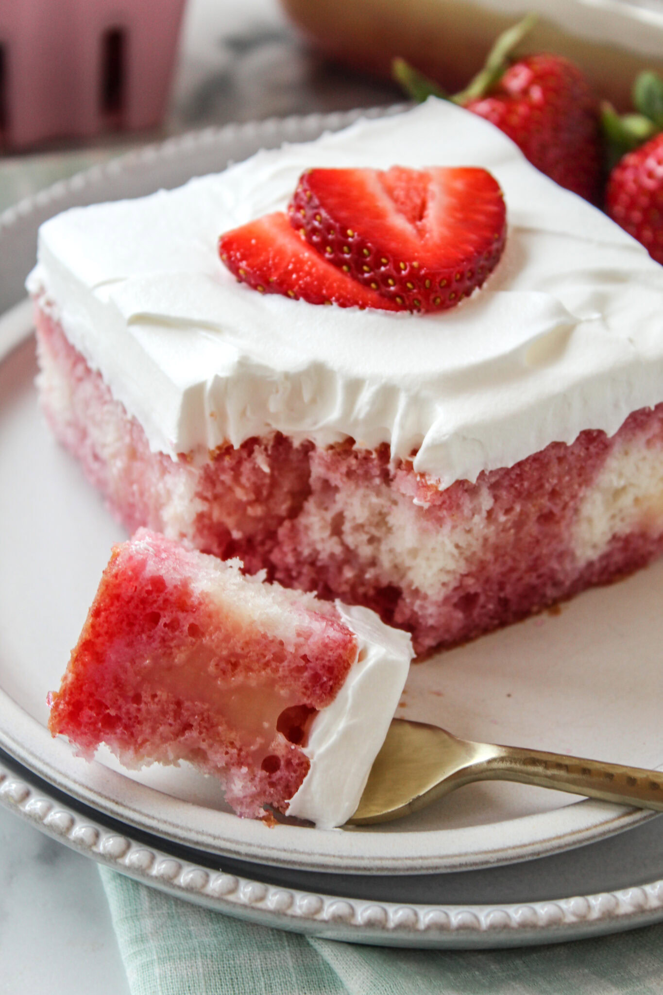 Strawberry Jello Pudding Poke Cake