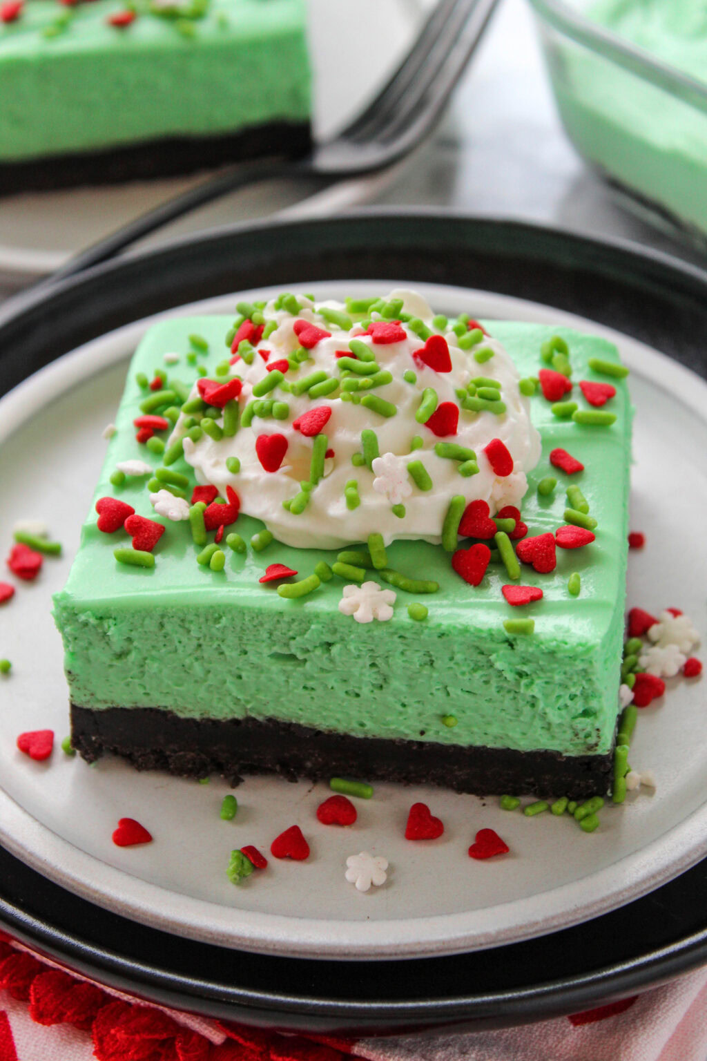 No Bake Grinch Christmas Cheesecake - Baking You Happier