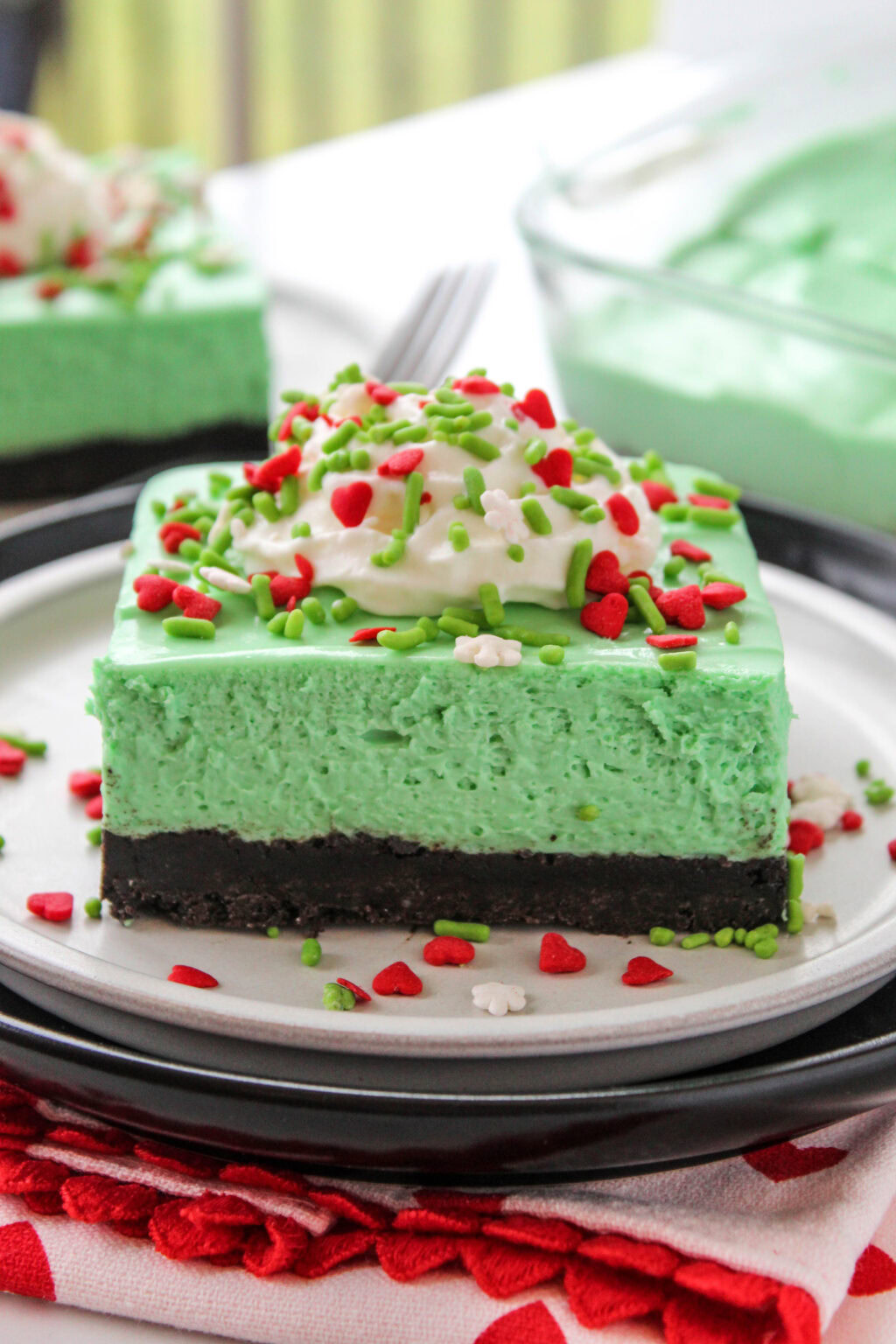 No Bake Grinch Christmas Cheesecake - Baking You Happier