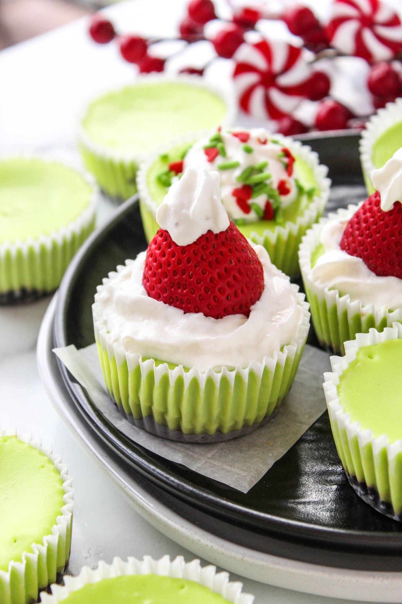 Grinch Mini Cheesecakes | Baking You Happier