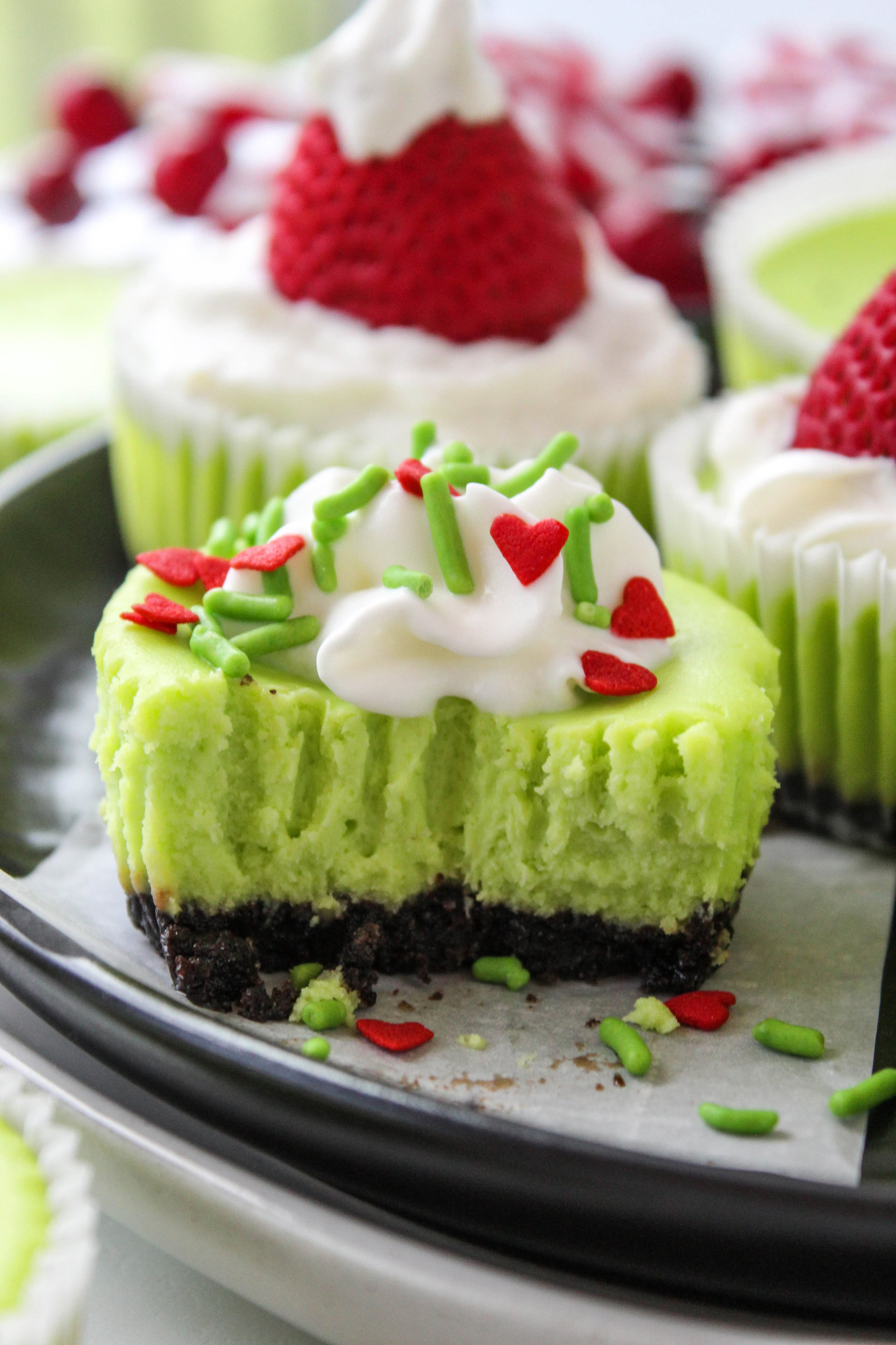 Grinch Mini Cheesecakes | Baking You Happier