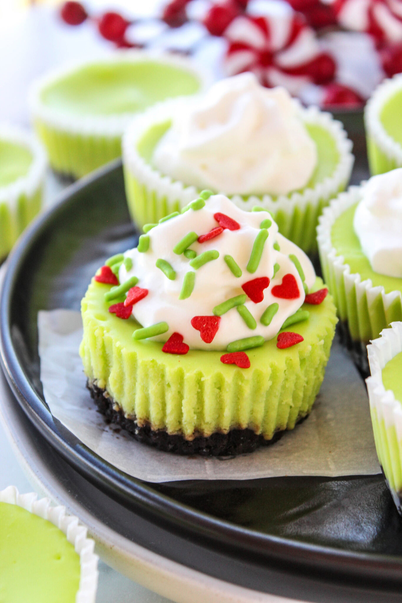 Grinch Mini Cheesecakes | Baking You Happier
