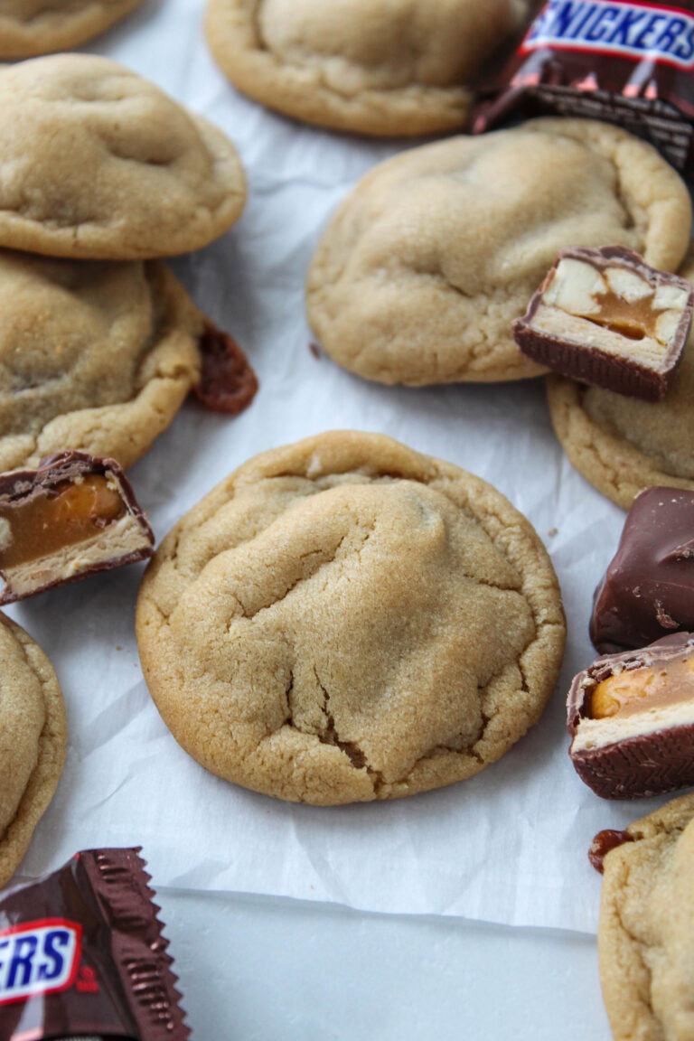Snicker Surprise Peanut Butter Cookies | Baking You Happier