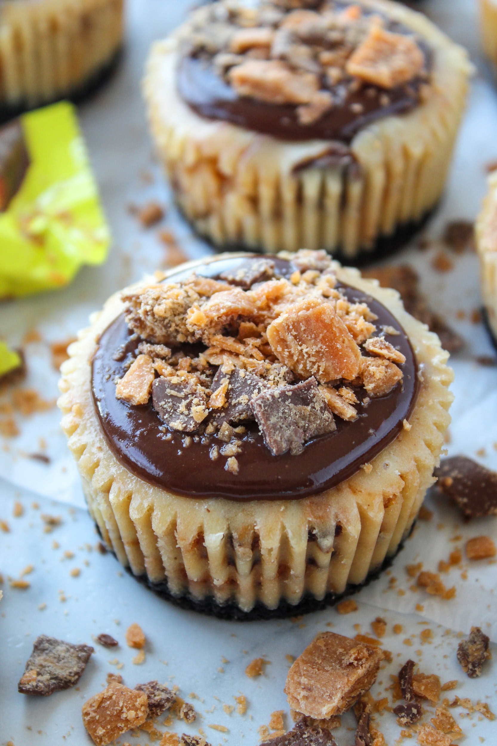 Mini Butterfinger Cheesecakes | Baking You Happier