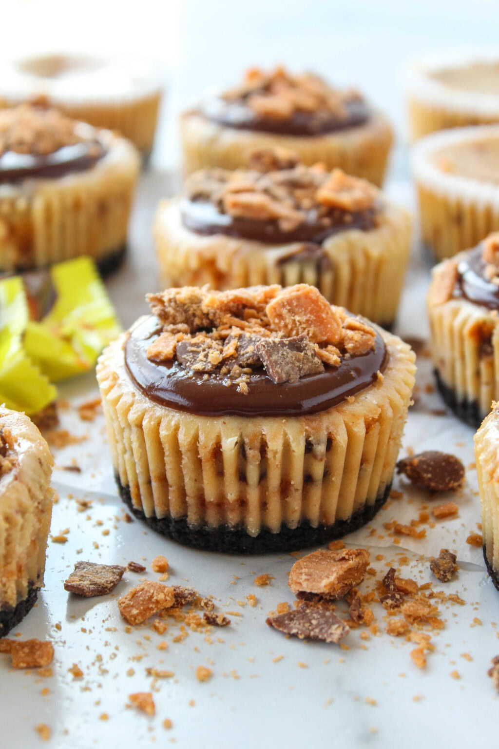 Mini Butterfinger Cheesecakes | Baking You Happier