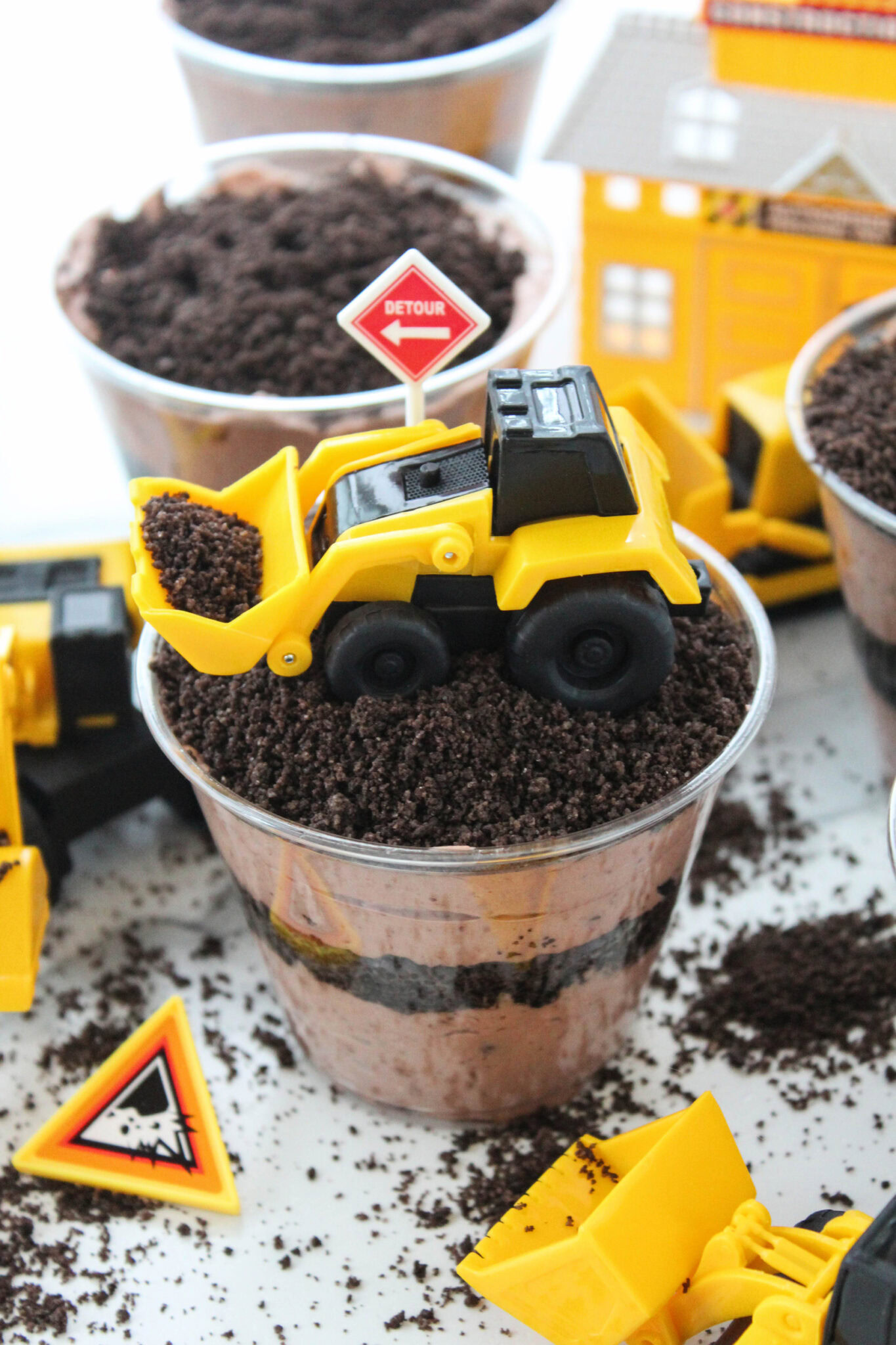 Construction Oreo Dirt Cake Cups - Baking You Happier