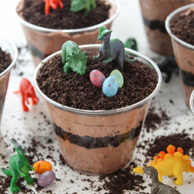 Dinosaur Oreo Dirt Cake Cups - Baking You Happier
