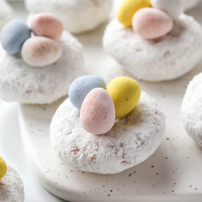 Mini Powdered Donut Bird Nests - Baking You Happier