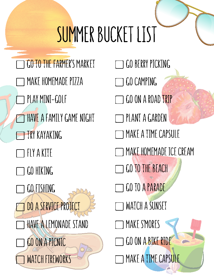 Free Printable Summer Bucket List Ideas - Baking You Happier