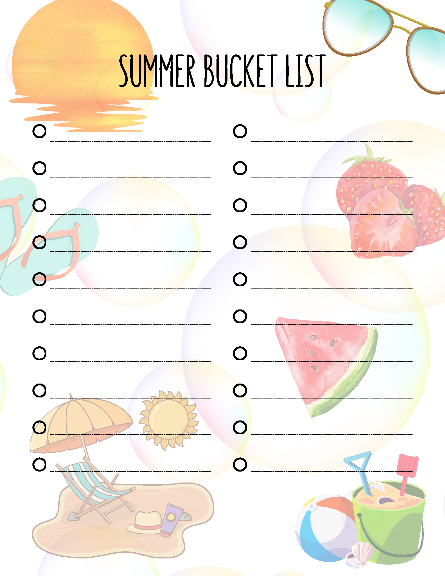 Free Printable Summer Bucket List Ideas - Baking You Happier