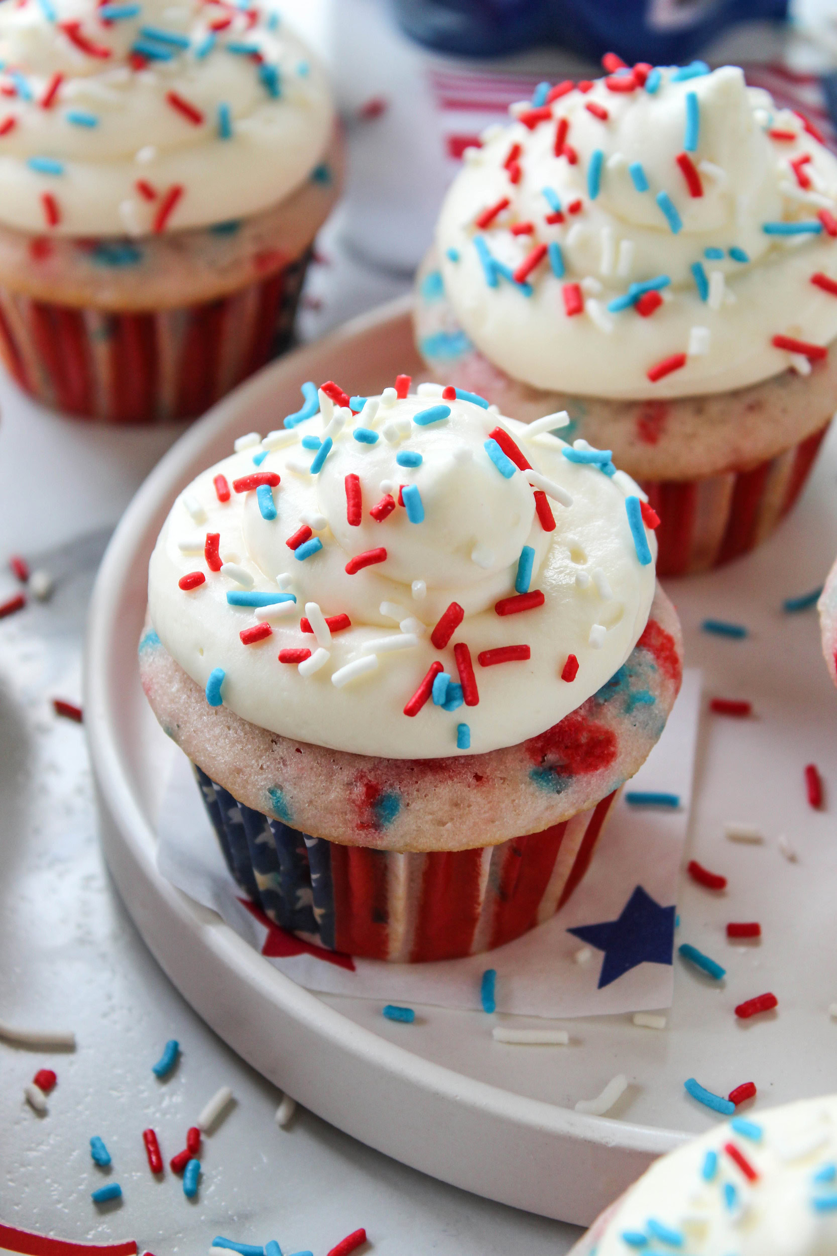 4th of July Funfetti Cupcakes - Baking You Happier