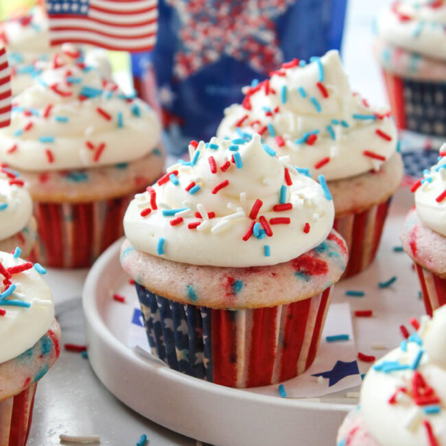 4th of July Funfetti Cupcakes - Baking You Happier