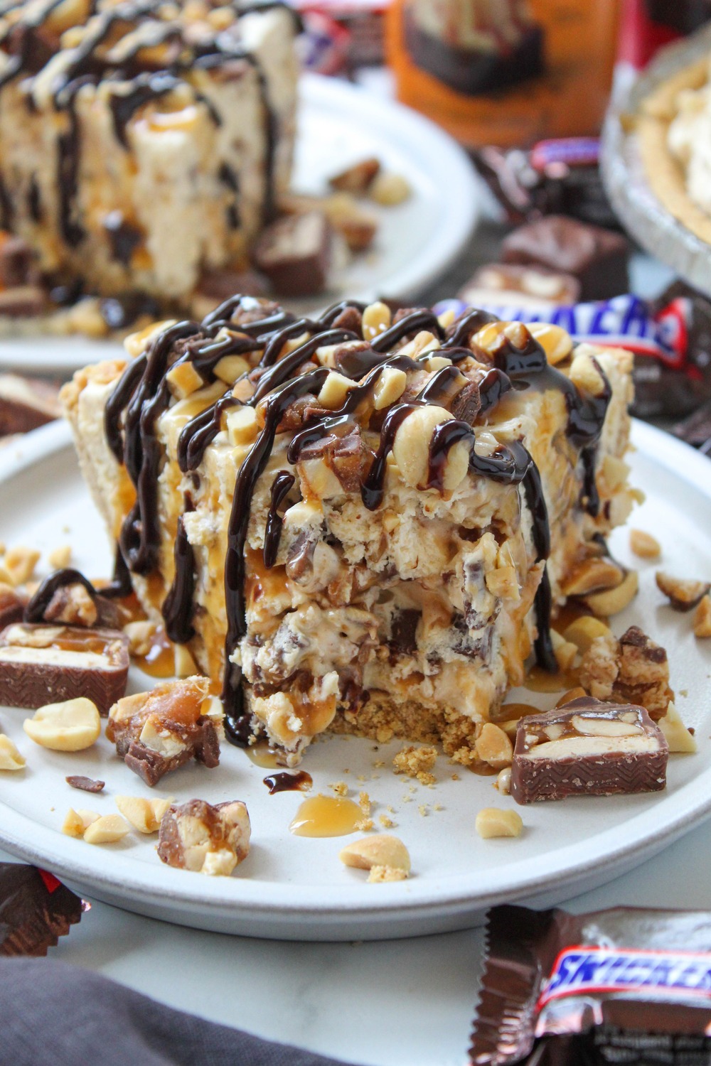No Bake Snickers Pie - Baking You Happier