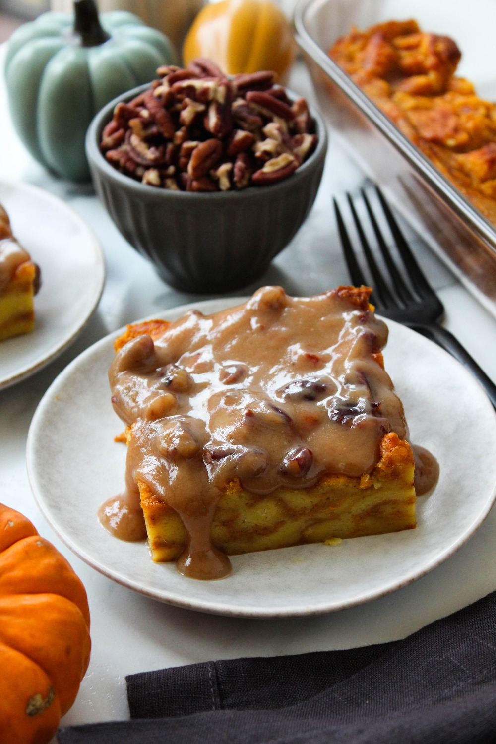 Pumpkin Praline Bread Pudding - Baking You Happier