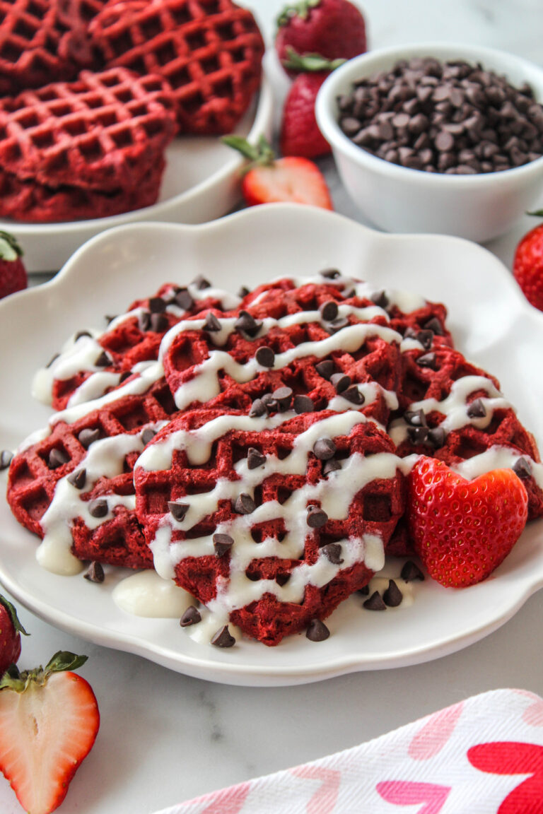 Easy Heart Shaped Red Velvet Valentine Waffles - Baking You Happier